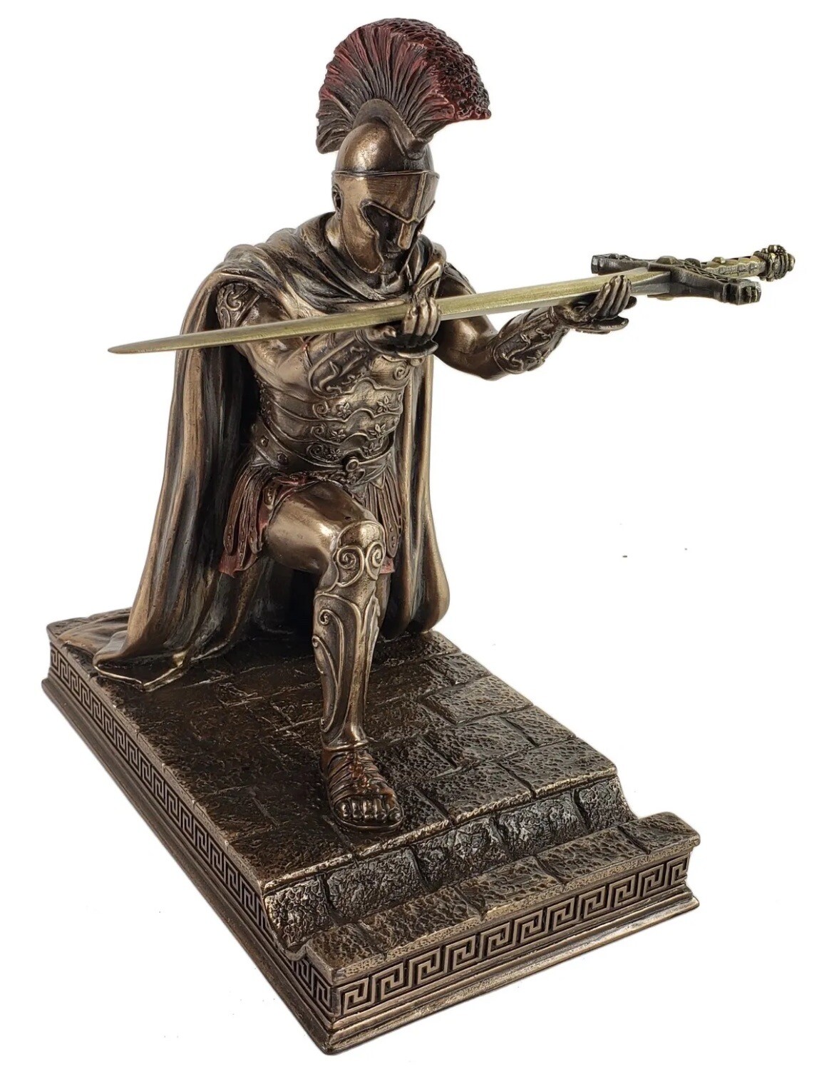 7 1/4" Roman Centurion Officer Soldier Kneeling W/ Spear Statue Bronze ...