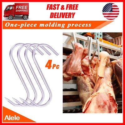 Meat Hook 4pack Heavy Duty S-Hooks 10" Stainless Steel Meat Hooks ...