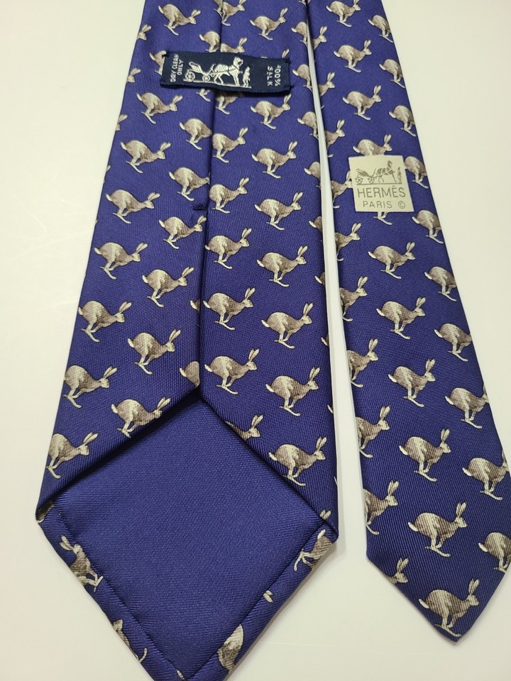 HERMES Paris 7256 MA Blue, Gray & Cream Hare Jack Rabbit Silk Tie | eBay