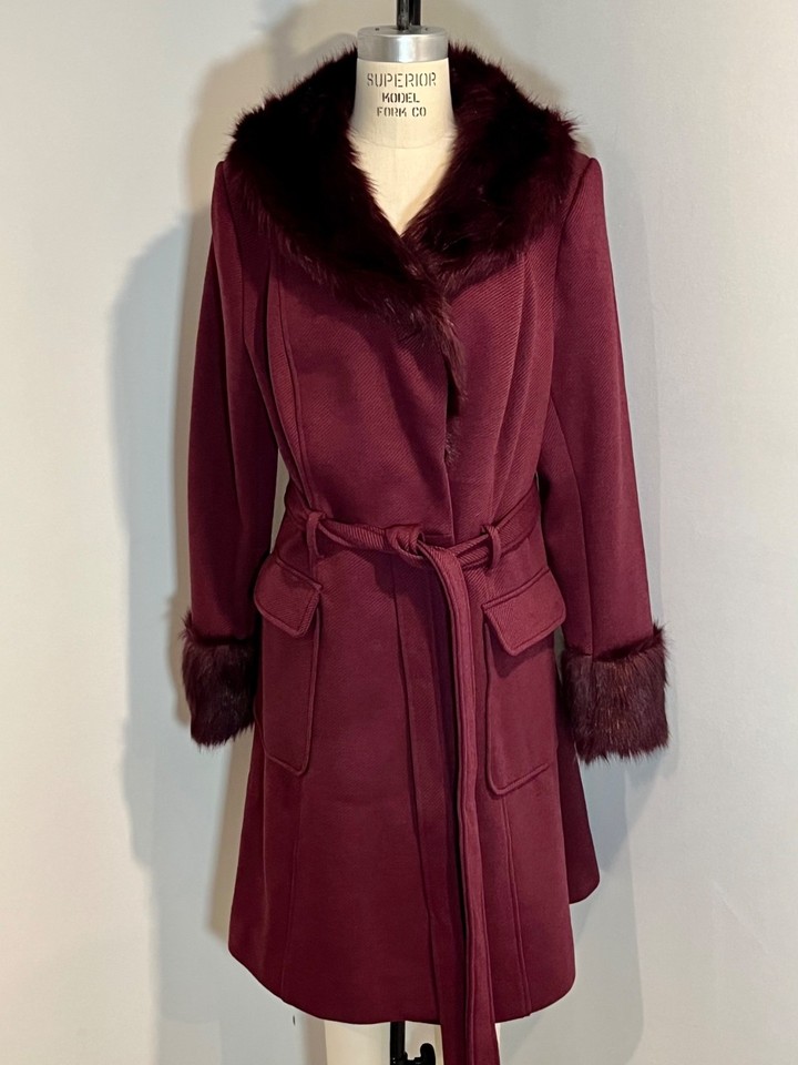 City Chic Women's Bordeaux Make me Blush Coat Plus Size 18 Faux Fur ...