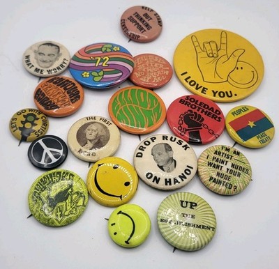 1960s And 1970s Pinbacks Hippie Political Psychedelic Themes Lot Of 16 ...