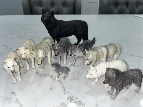Lot of (10) Wolf Figures - Black Gray White Wolves | eBay