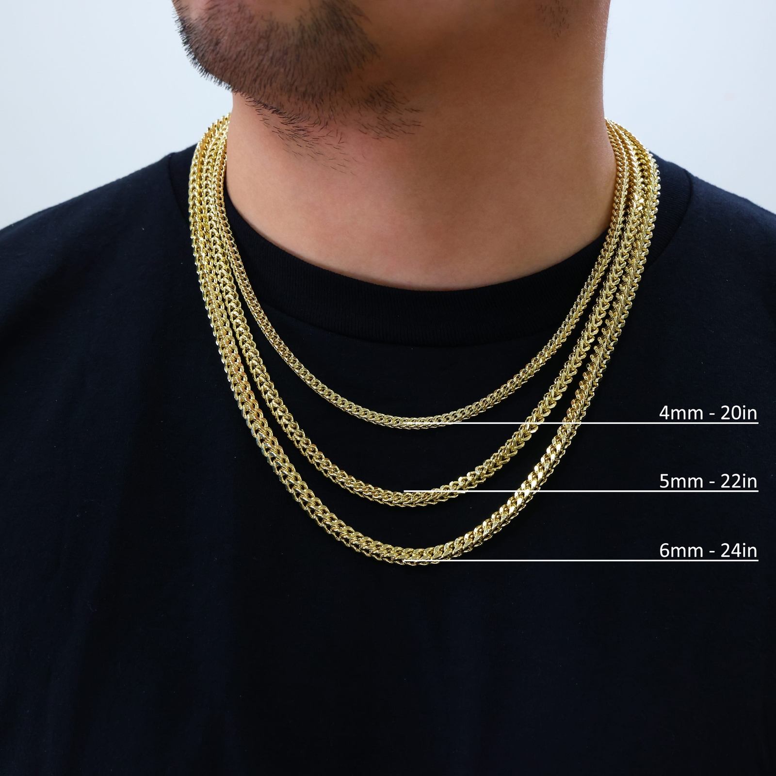 14K Yellow Gold 1.5mm-5mm Franco Square Box Chain Necklace Mens Womens ...