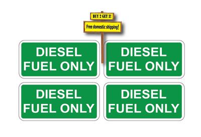 Set of (4) DIESEL FUEL ONLY STICKERS green/white 2.5x5.25 warning ...