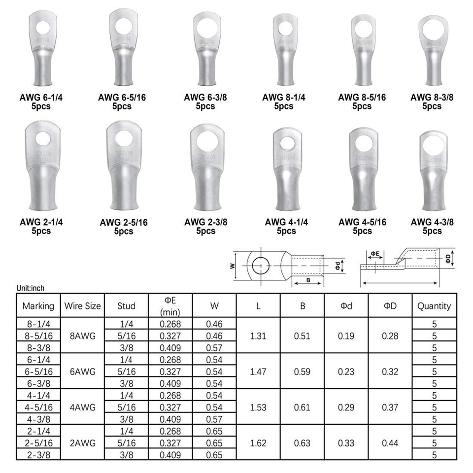 120Pcs Wire Lugs Battery Cable Lugs Marine Grade Wire Lugs with Heat ...