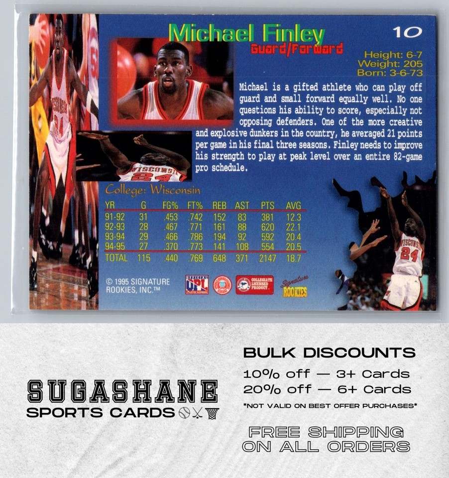 1995 Signature Rookies Draft Day 10 Michael Finley Wisconsin PR38000 ...