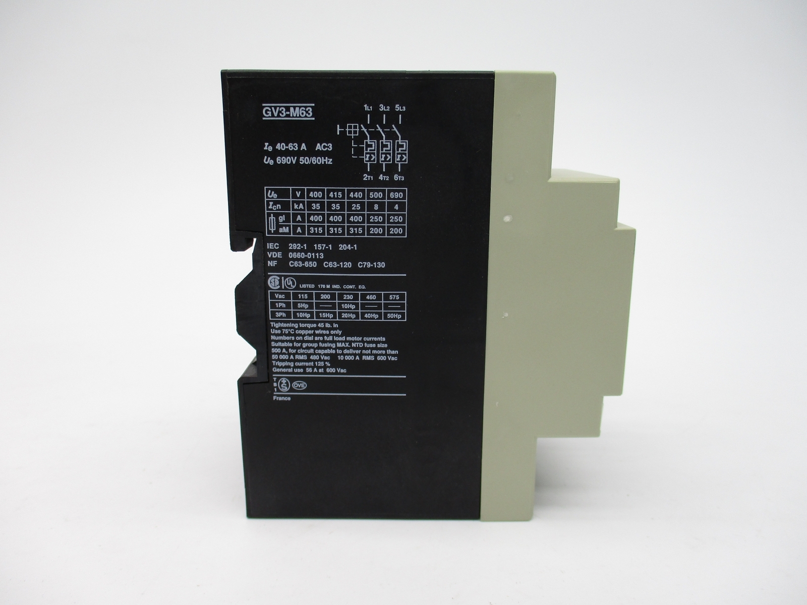 Telemecanique Gv3-m63 690v 40-63a Manual Motor Starter With Overload ...