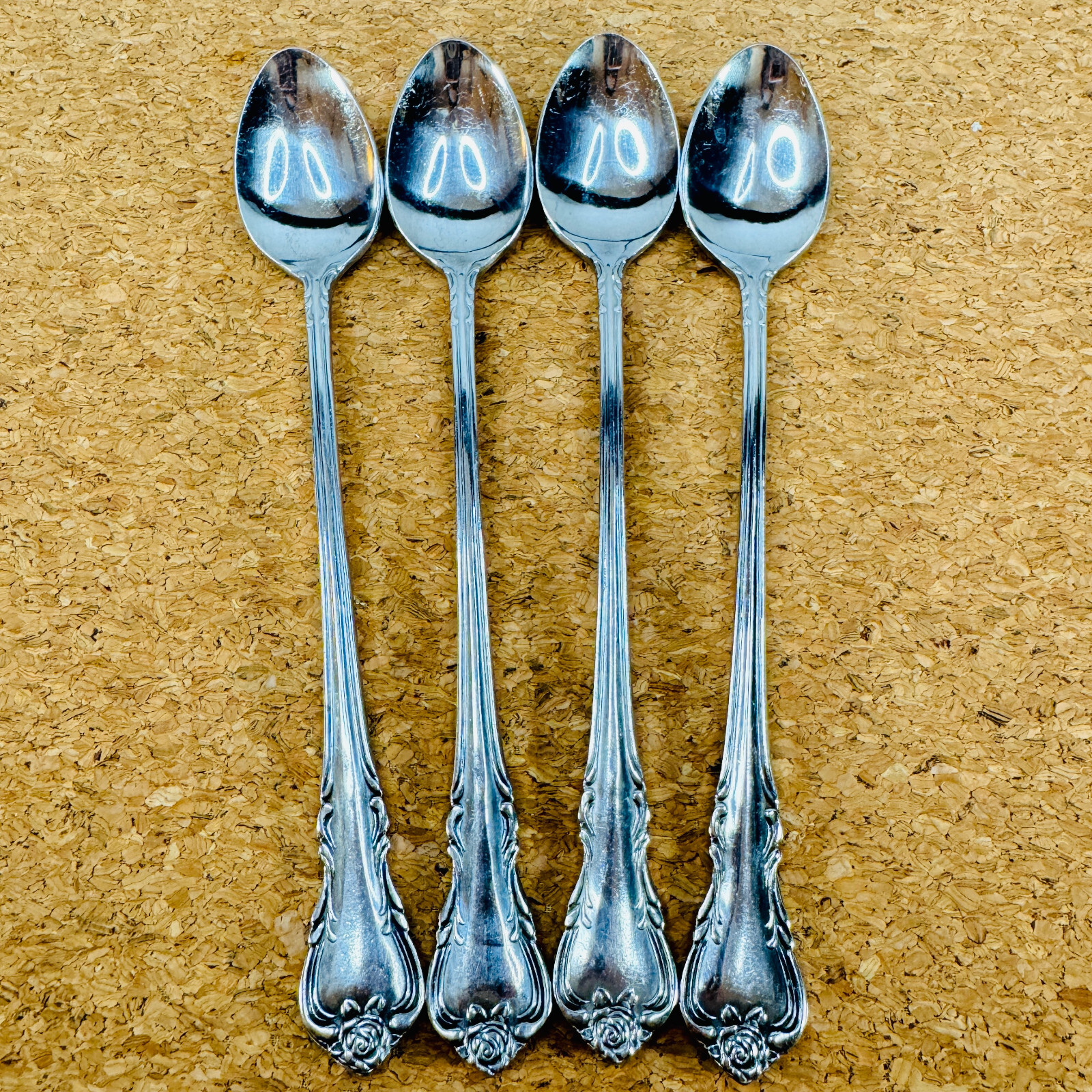 PRINCESS 4 Iced Tea Spoons Stainless Steel Flatware Japan Vintage Rose ...