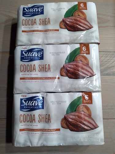 6 Bars Suave Essentials Cocoa Shea Calming Bar Soap -3.35 Oz Bars for ...