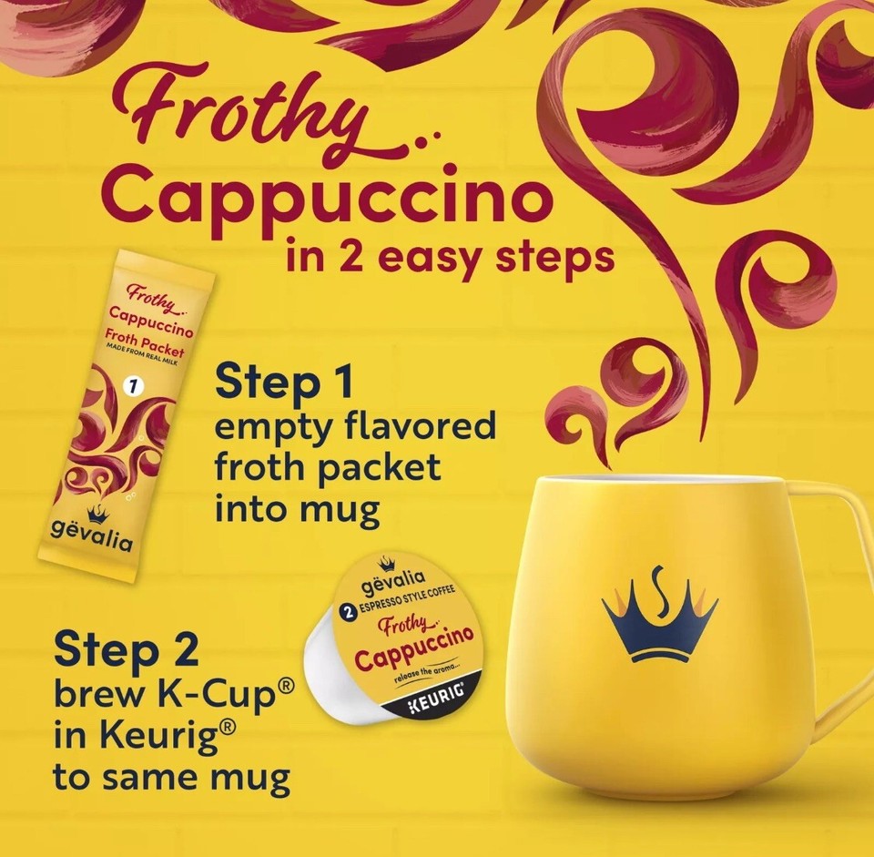 Gevalia Cappuccino K Cup Espresso Coffee Pods & Cappuccino Froth ...