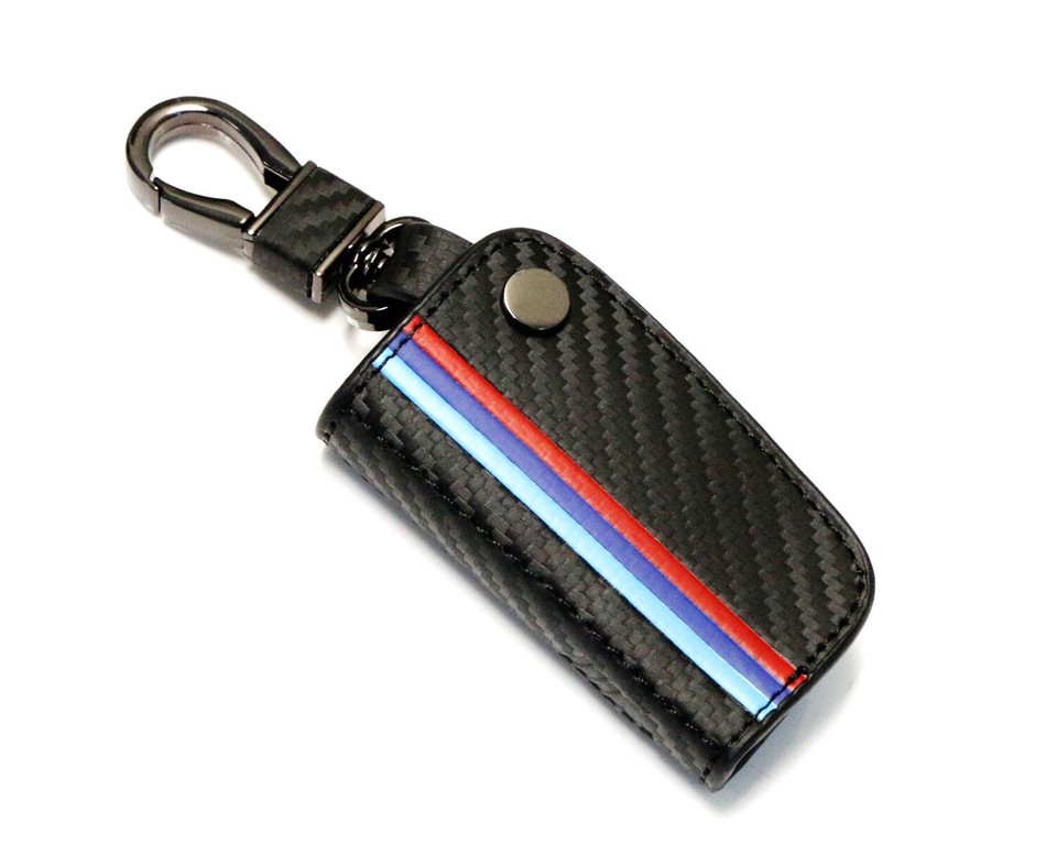 M-Colored Stripe Carbon Fiber Smart Remote Key Fob For BMW 1 3 5 6 ...