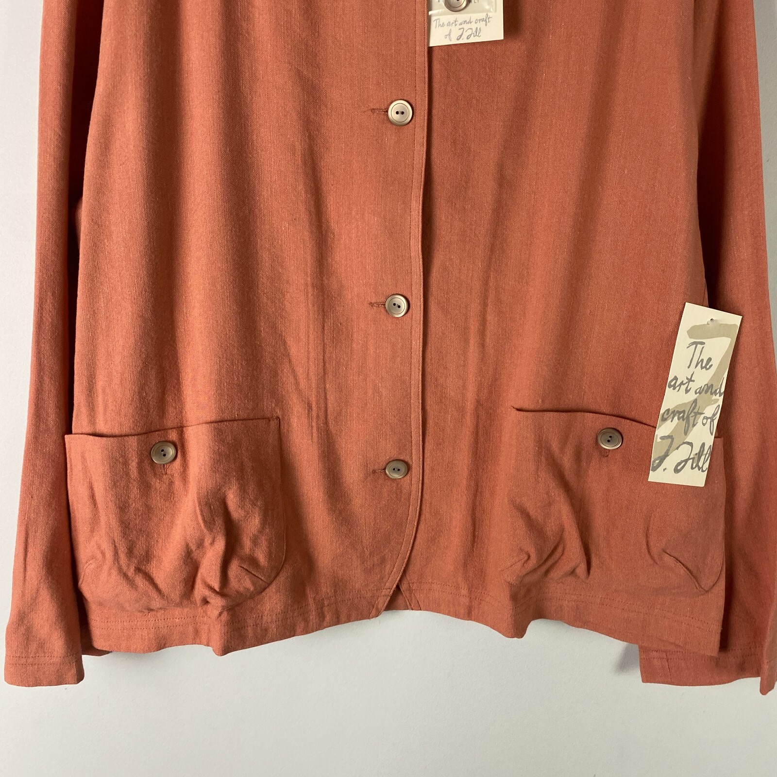 J Jill Linen Blend Jacket Womens L Tall LT Coral Pockets Button Up | eBay