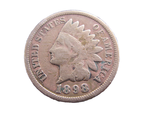 VINTAGE 1898 INDIAN HEAD PENNY (1 CENT COIN) GOOD COND` BRONZE FREE ...