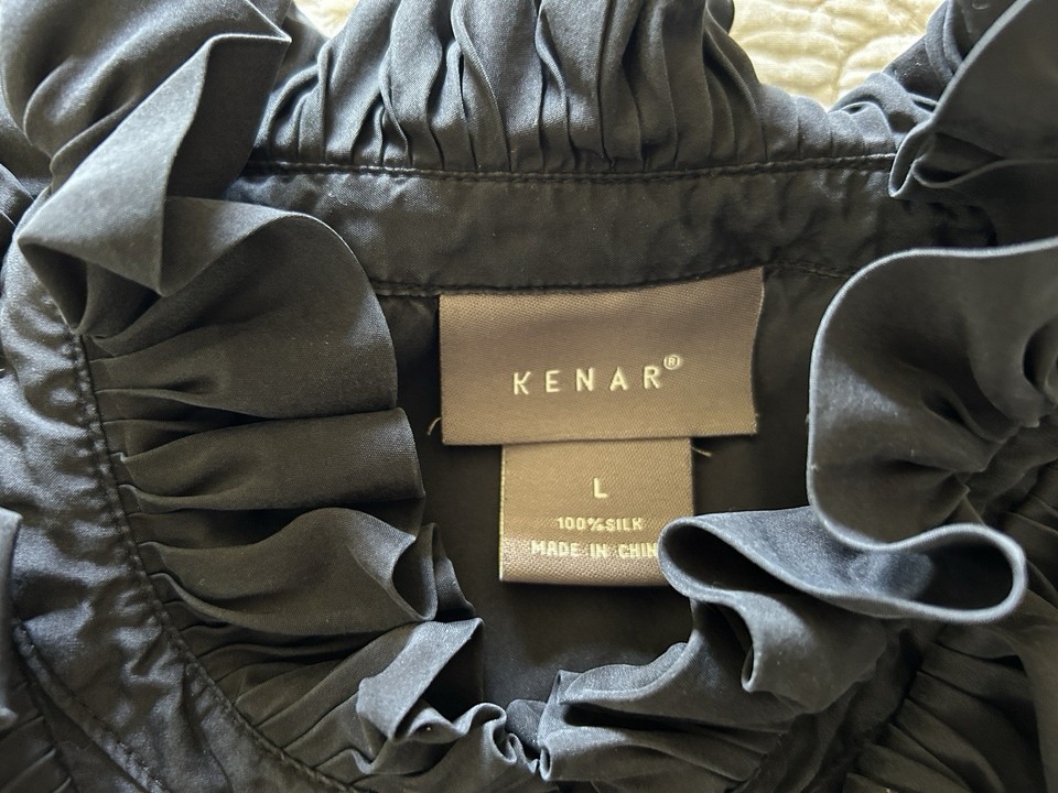 Kenar 100% Silk Vintage Women’s Black Sleeveless Blouse Top Ruffle ...