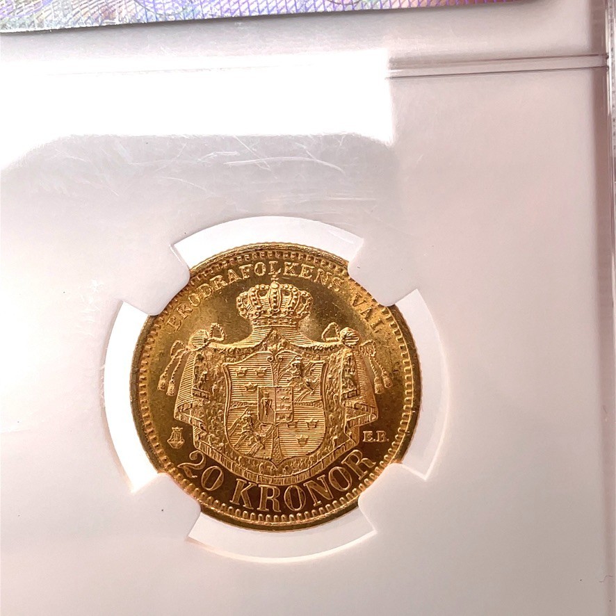 1901 EB GOLD SWEDEN 20 KRONOR 8.96 GRAMS OSCAR II COIN NGC MS 63 Graded ...
