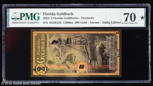 2025 Florida 2 Goldbacks Fortitudo Alpha 1/500 oz 24k Goldback Foil ...