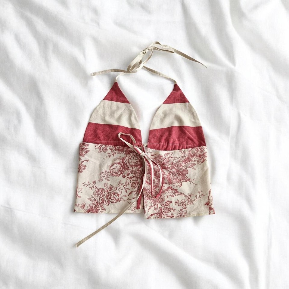 Handmade funky camisole halterneck top with multiple ties, cottagecore ...