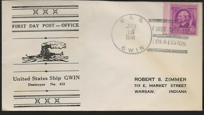 1941 USS Gwin DD433 Ship Cover Sunk Kolombangara | eBay