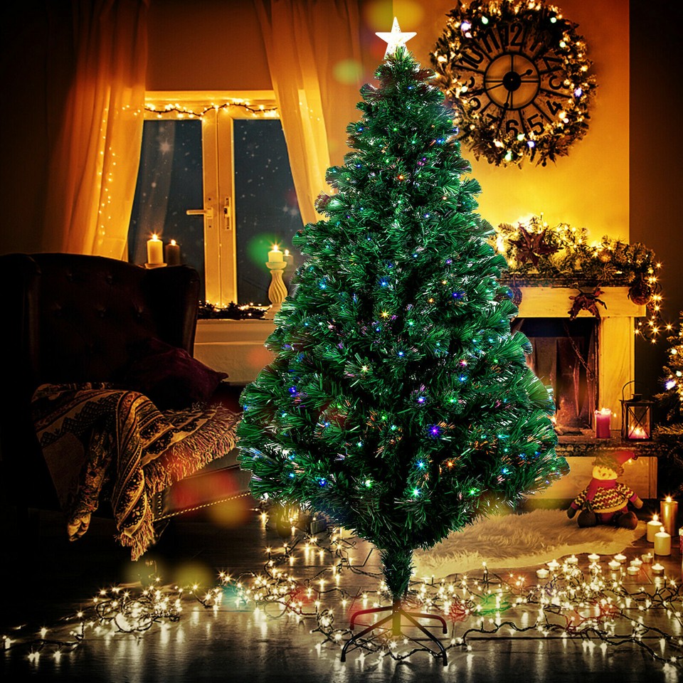 4 5 6 7FT Pre-Lit Fiber Optic Artificial Christmas Tree w/ Multicolor ...