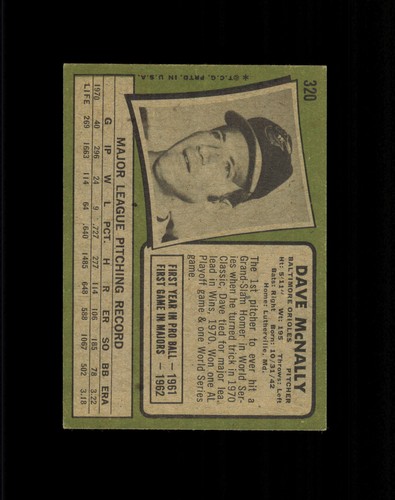 1971 Topps #320 Dave McNally Baltimore Orioles | eBay