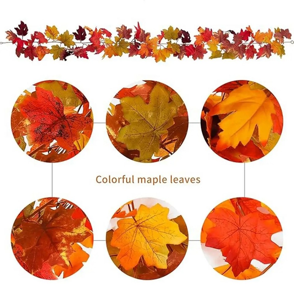Thanksgiving Garlands 2PCS Artificial Fall Garland Leaves 5.8ft ...