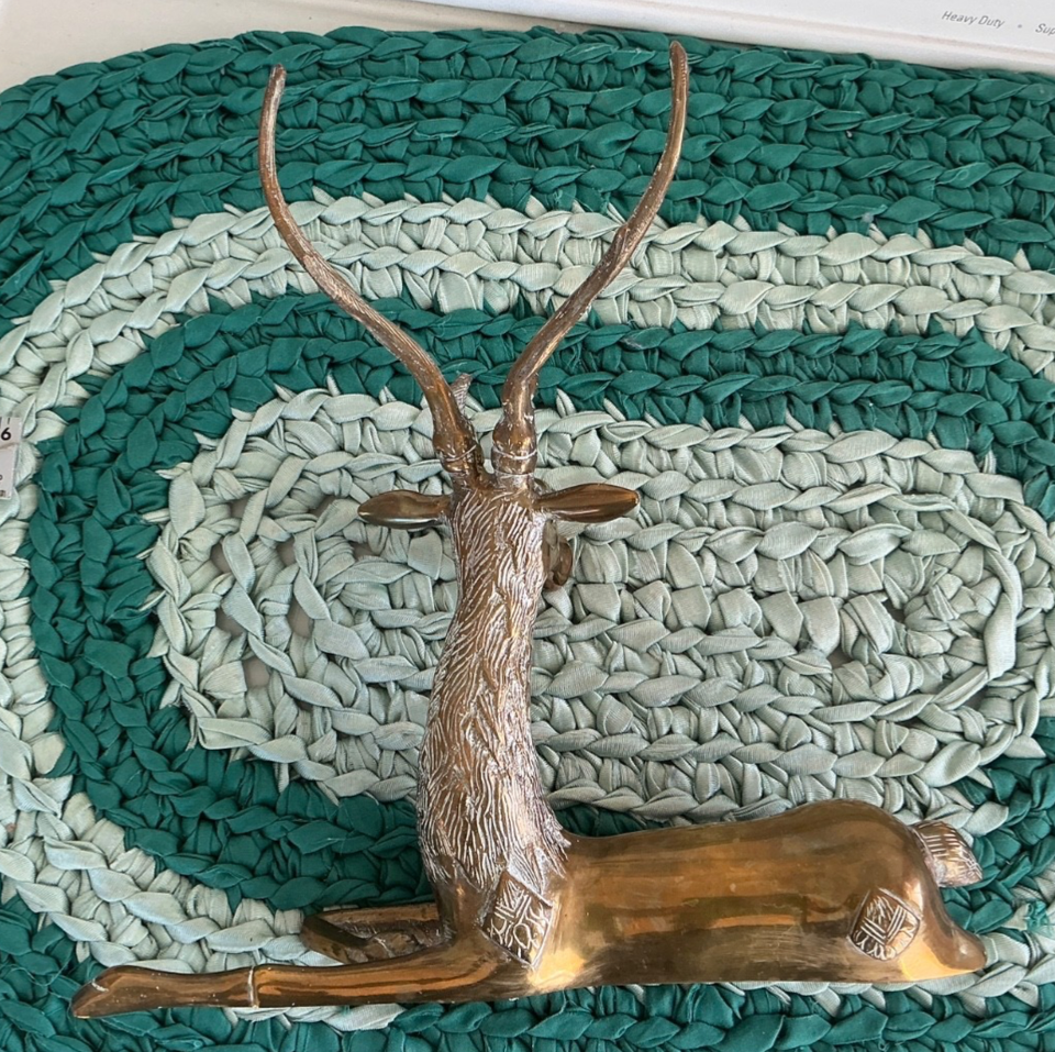 Vintage Brass Gazelle Antelope Impala Statue Large Antlers Laying ...