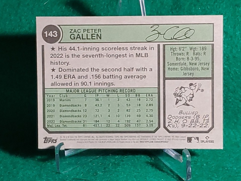 2023 Topps Heritage Base Zac Gallen #143 Arizona Diamondbacks | eBay