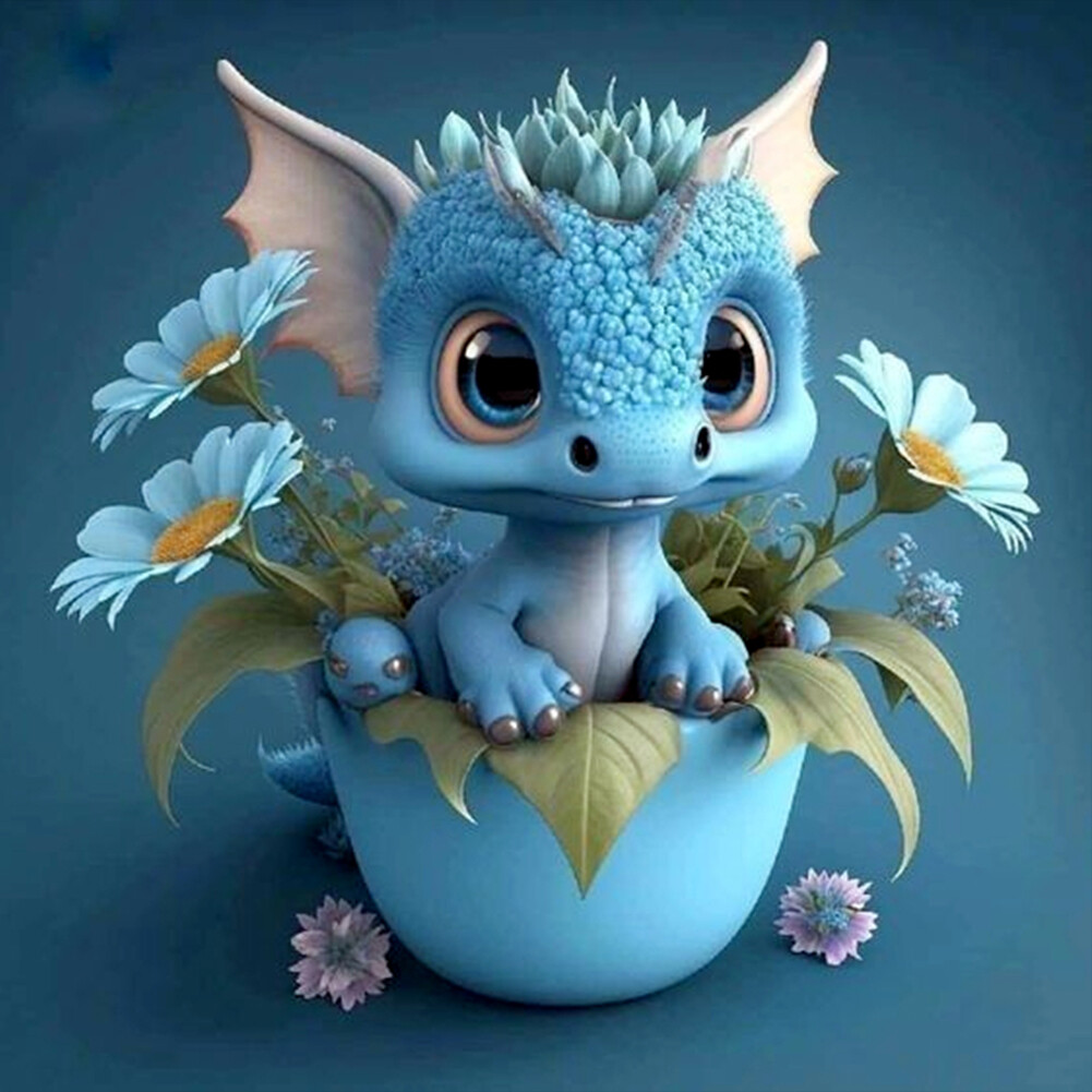 5D DIY Full Round Drill Diamond Painting Little Blue Dinosaur Cartoon ...