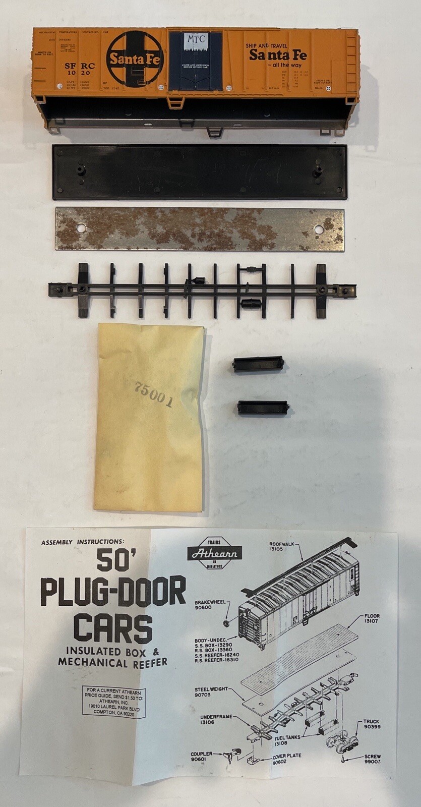 HO Scale Athearn 50’ OB Santa Fe Reefer #1020 SFRC Kit 1637 New Old ...