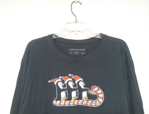 Life is Good Men's Crusher Tee Size 2XL Penguin Candy Cane Sled Long ...