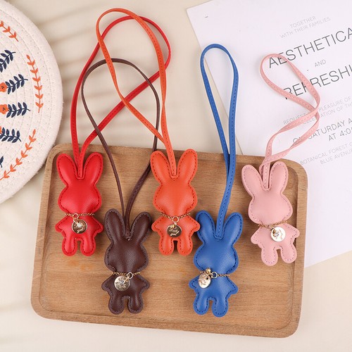 Cartoon PU Leather Rabbit Keychain Cute Bunny Keyring Women Bag Pendant ...