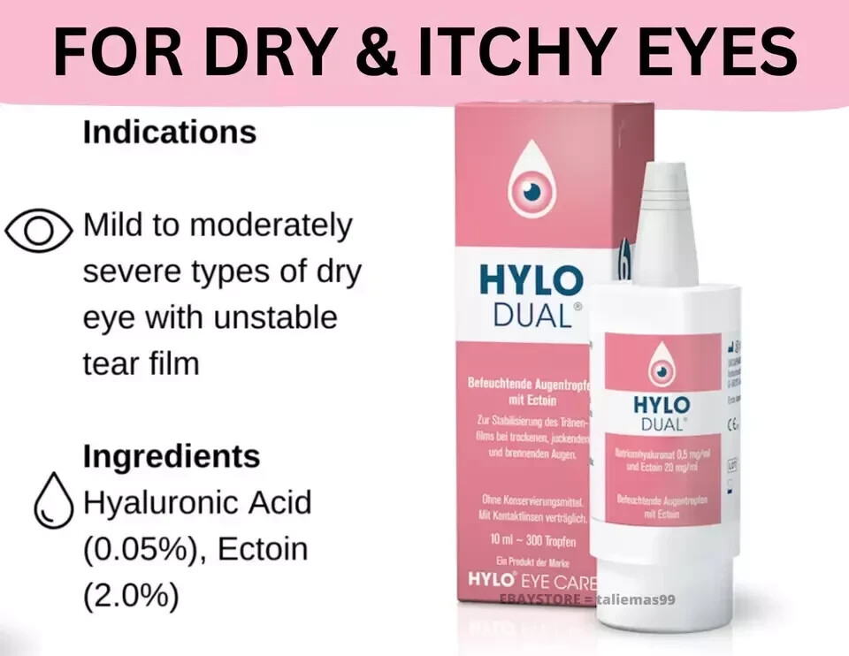 Hylo Dual Eye Drops with Hyaluronic Acid and Ectoin for Dry and Red Eye ...