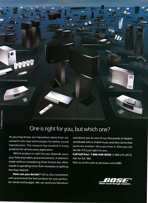 1999 PRINT AD - BOSE ELECTRONICS AD - ONE IS RIGHT FOR YOU, BUT WHICH ...