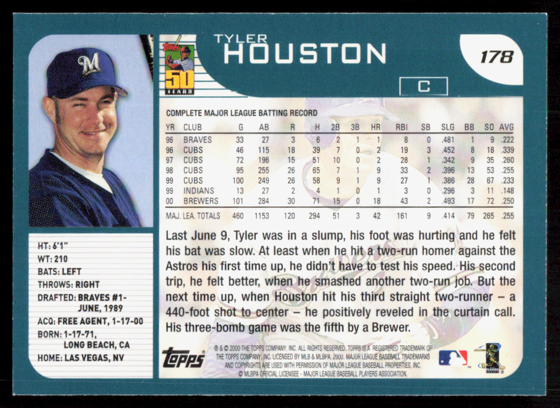 2001 Topps - #178 Tyler Houston for sale online | eBay