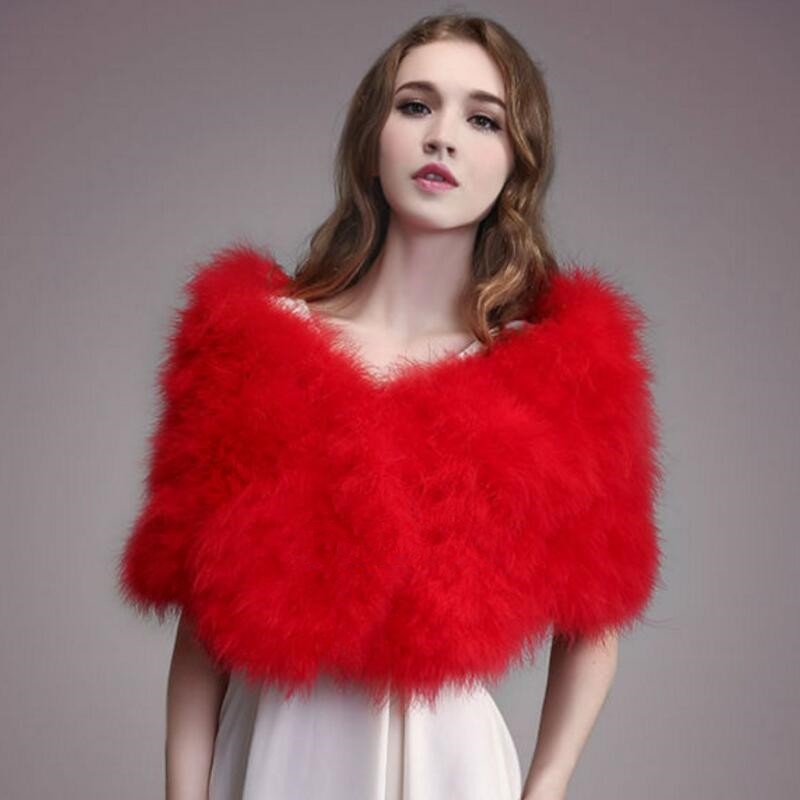 Casual Solid Ostrich Feather Shawl Wrap Bride Wedding Stole Turkey Fur ...