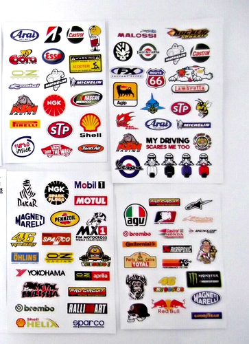 4 sheets STICKERS Motorbike bike skateboard car moto gp bmx rc toys ...