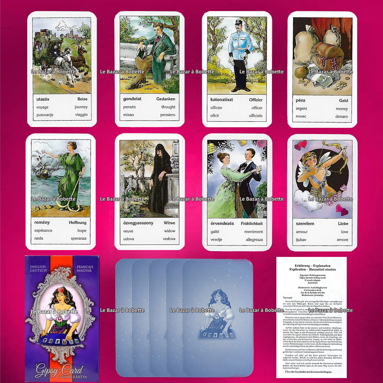 JEU CARTES DIVINATOIRES - TAROT ORACLE TZIGANE GITAN Hongrois 36 Cartes ...