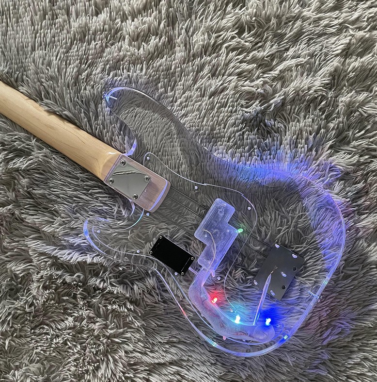 4-string Colorful LED Light PB Electric Bass Guitar Acrylic Body maple ...