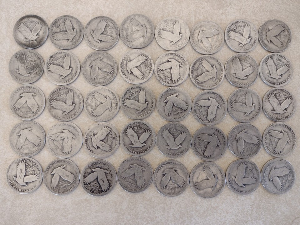 Roll of 40 - Standing Liberty Quarters 90% Silver No Dates U.S. Coins ...