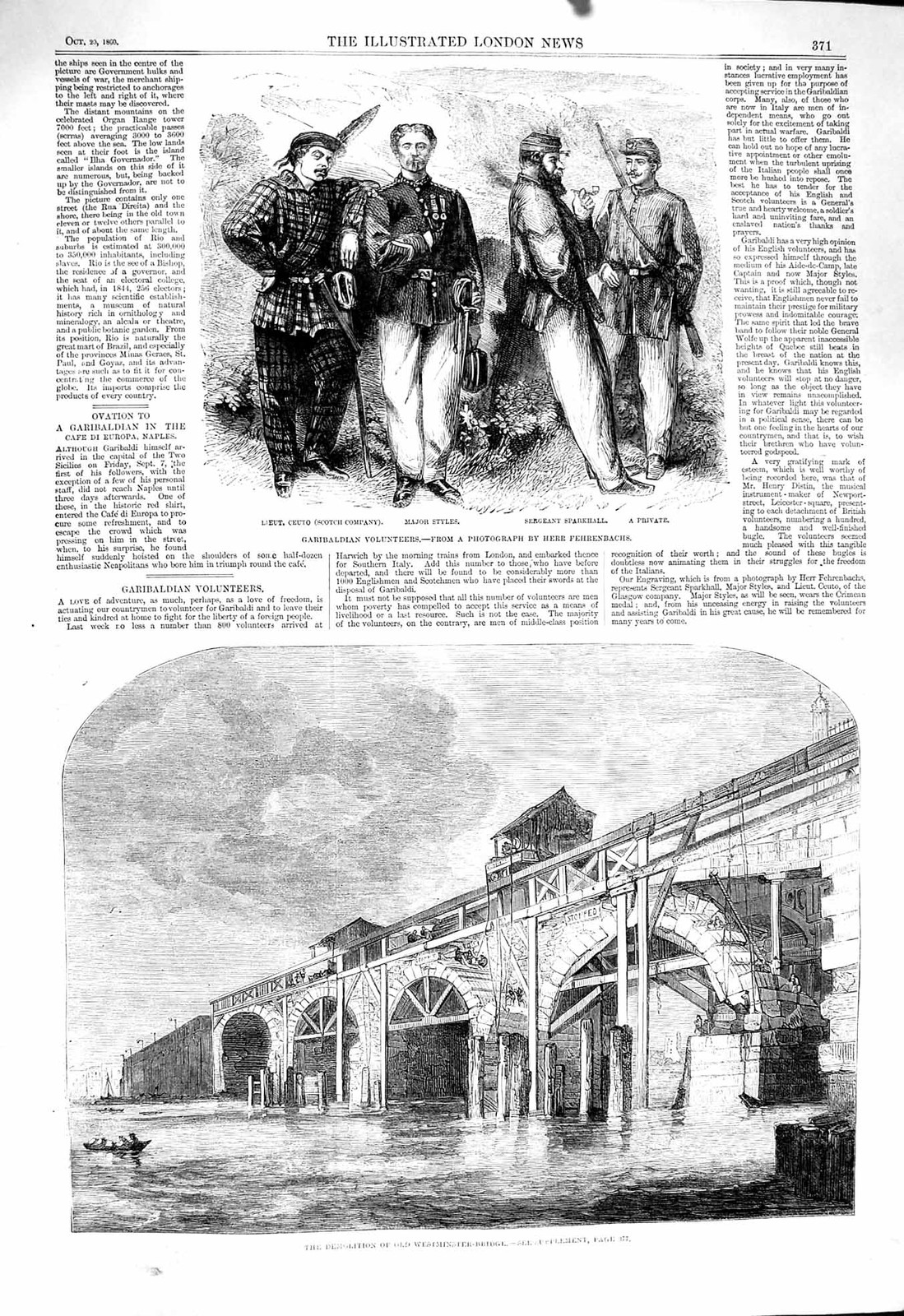 Original Old Antique Print 1860 Demolition Westminster Bridge ...