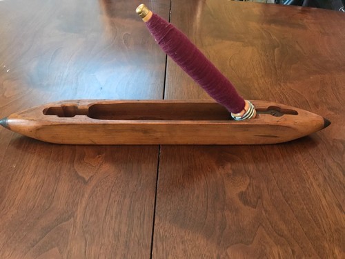 Antique 12" Wood Textile Weaving Loom Boat Shuttle with Full Bobbin of ...