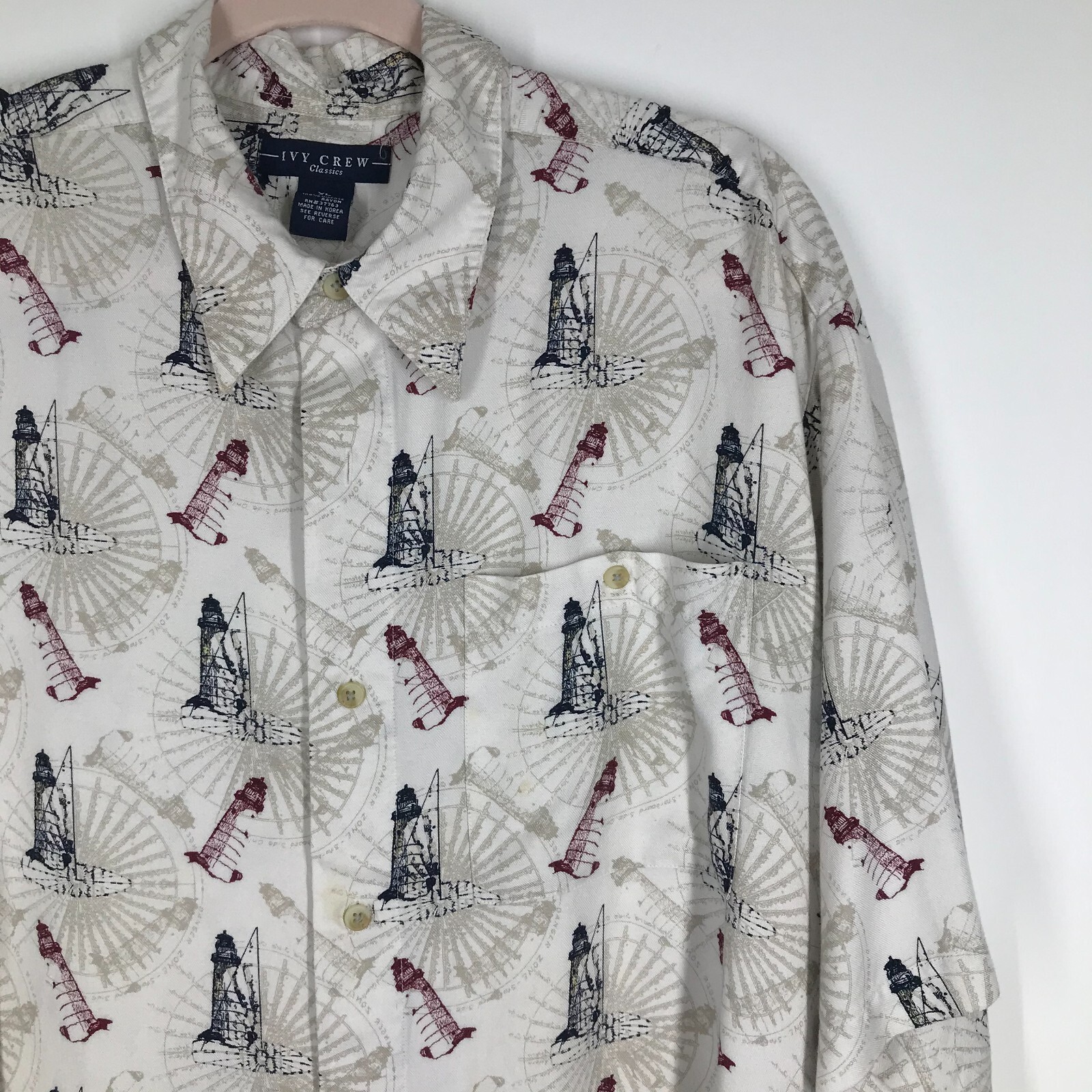 Ivy Crew Classics Men's Off White Button Up Shirt Lighthouses Short ...