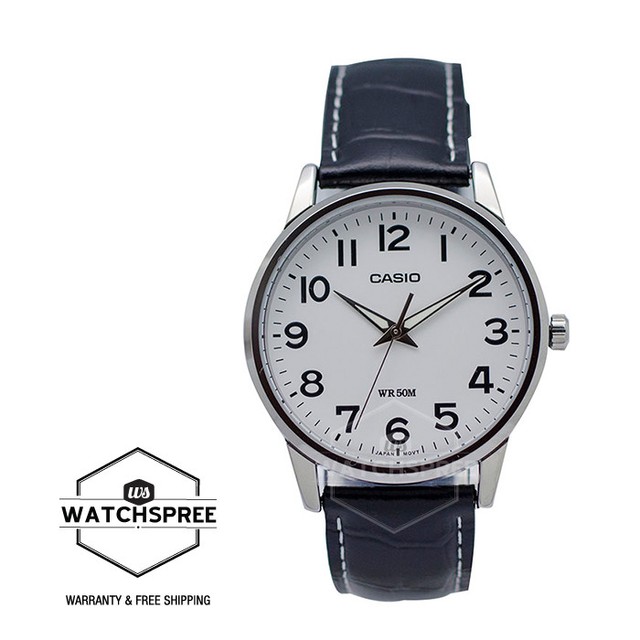 Casio Mtp-1303l-7b Quartz Analog Black Leather White Face Mens Mtp1303l ...