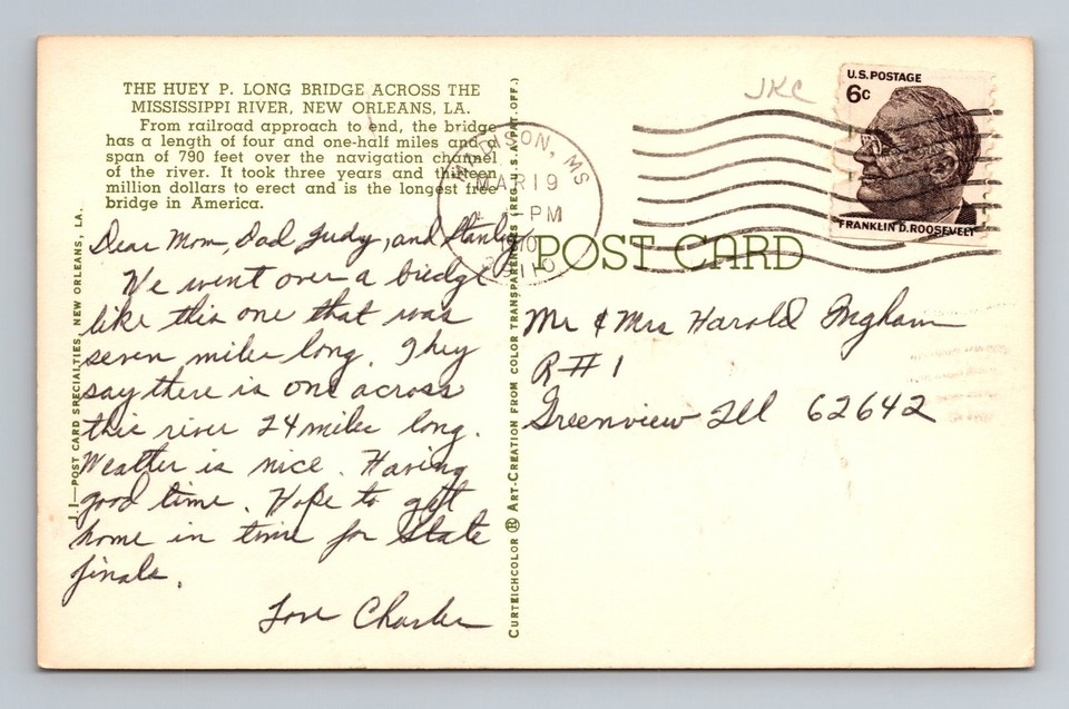 New Orleans LA-Louisiana The Huey P Long Bridge MS River Vintage c1970 ...