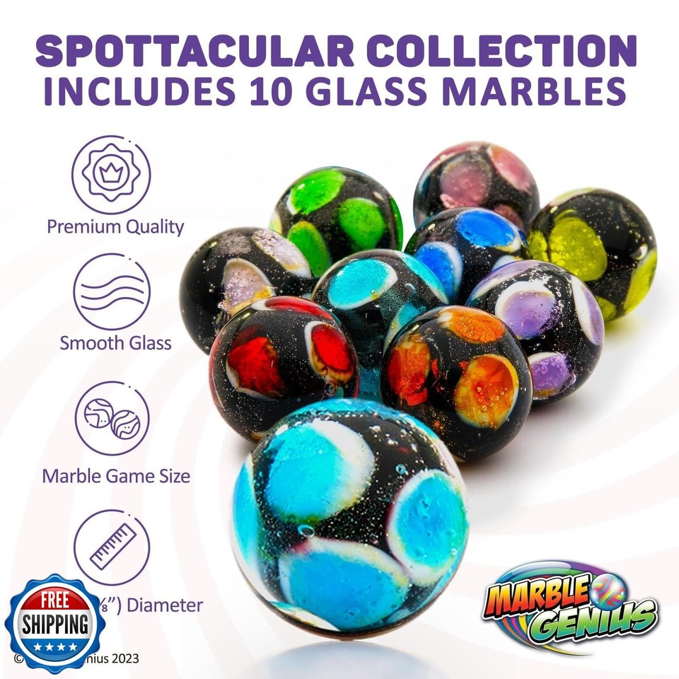 Marble Genius Collectors Marbles, Spots, 16mm (⅝ Inch), 10 Handmade ...