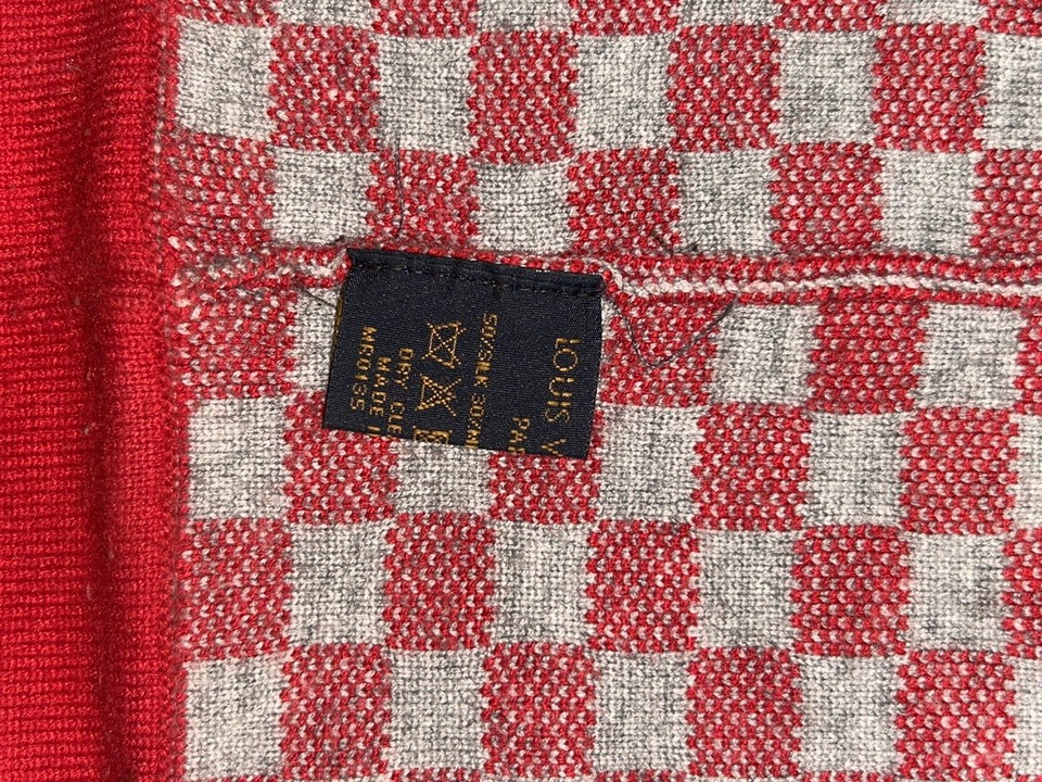 Louis Vuitton Checkerboard Beanie Red Gray Knit Hat Lightly Used In ...