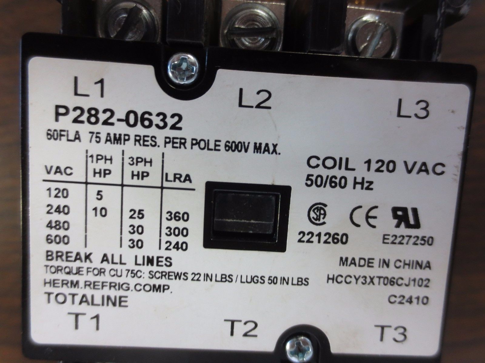 TOTALINE P282-0632 CONTACTOR - 120V COIL - 75A, 600V | eBay