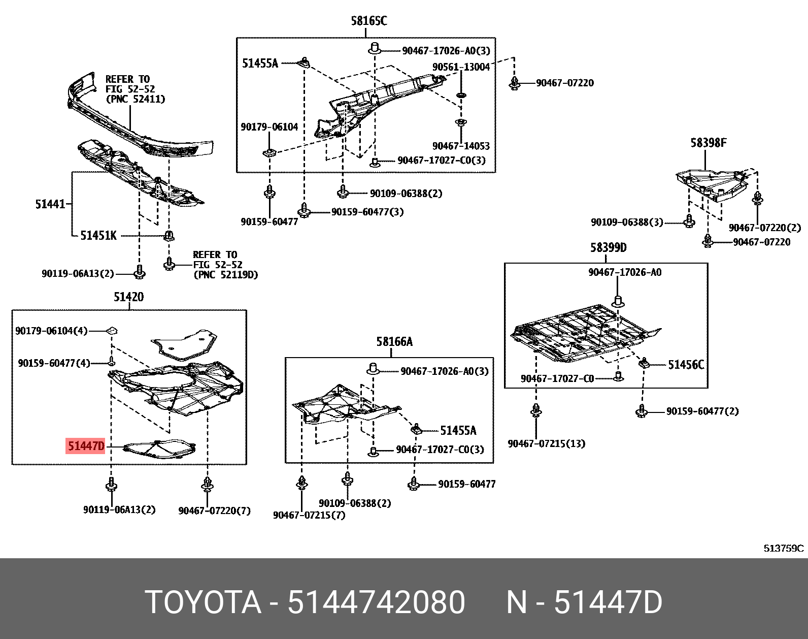 Genuine OE cover, engine under, no.4 center, 5144742080 for TOYOTA ...
