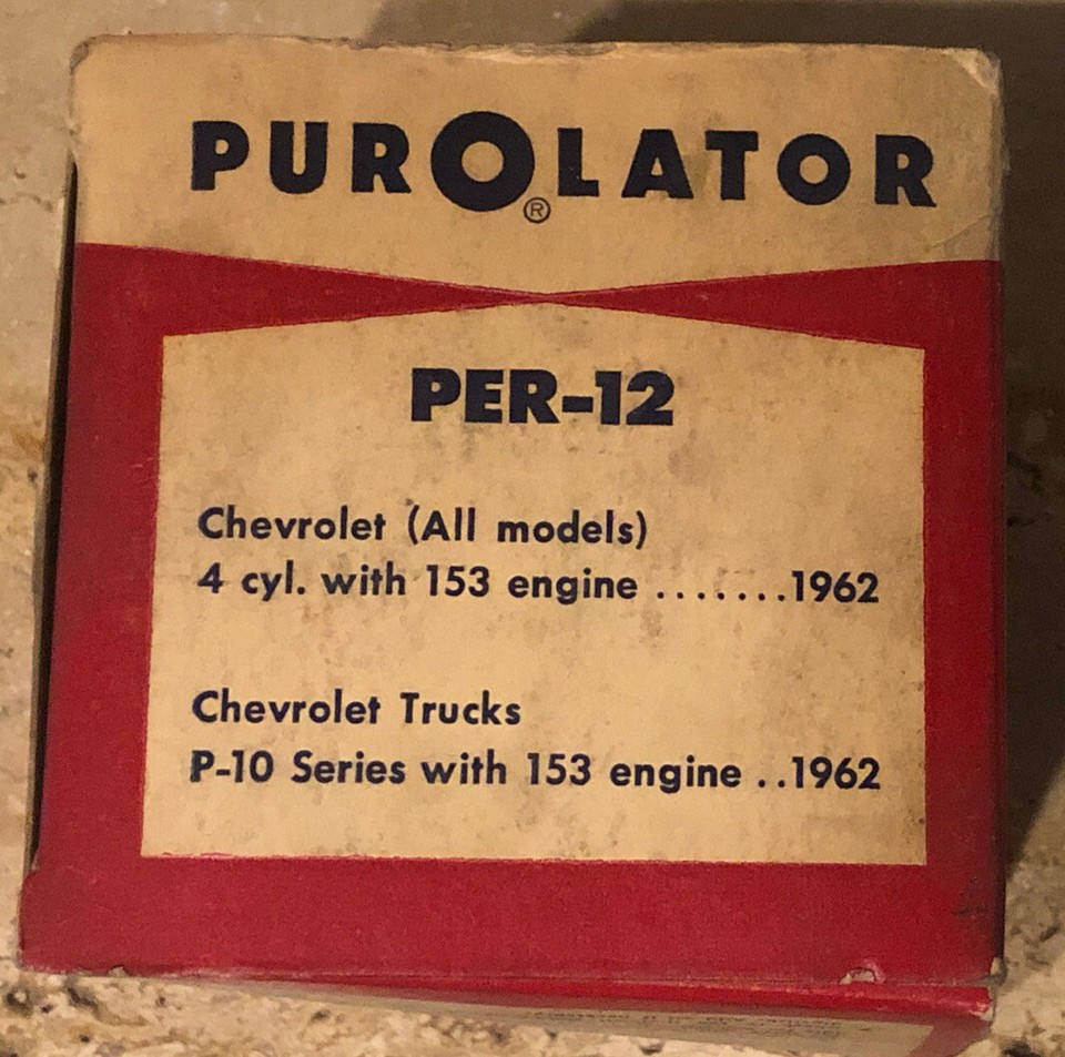 Purolator PER-12 Oil Filter 1960s New Old Stock - Chevy 1962 4 cyl. 153 ...