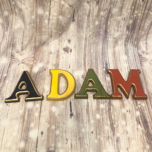 Vtg Letters A D A M Adam Print Block Wood Name Wall Hanging 6" Monogram ...